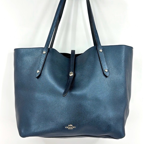 Coach | Bags | Coach Iconic Polished Pebbled Leather Metallic Navy Blue ...